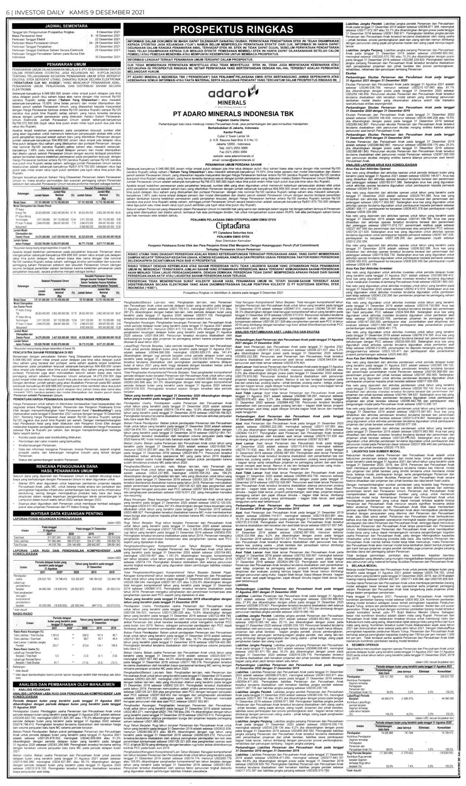Prospektus Adaro Minerals Indonesia Tbk 09 Desember 2021 - Dataindonesia.id