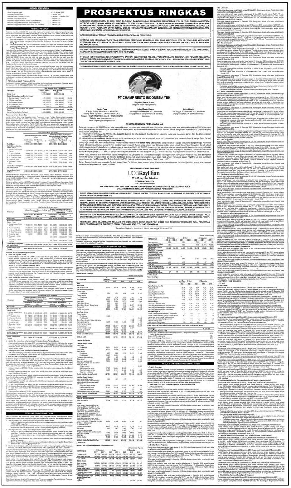 Prospektus Champ Resto Indonesia Tbk 12 Januari 2022 - Dataindonesia.id