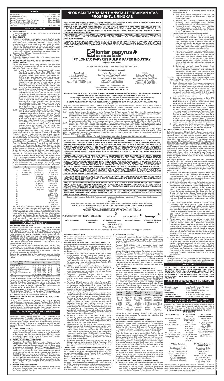 Prospektus Lontar Papyrus Pulp & Paper Industry 13 Januari 2022 ...