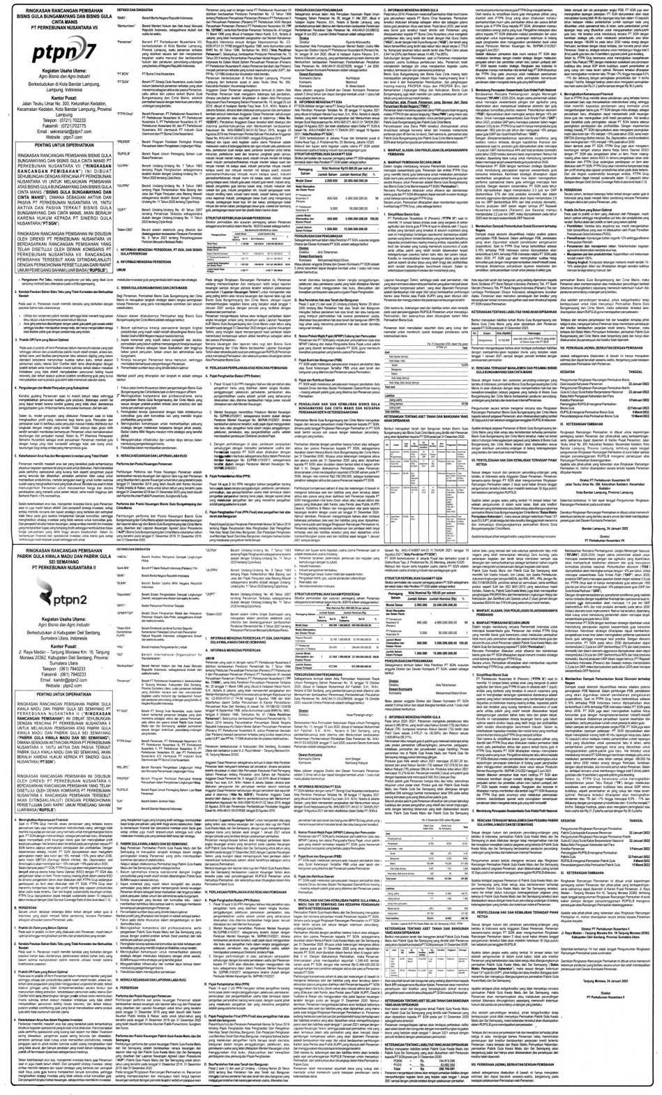 Keterbukaan Informasi PTPN VII & PTPN 2 - Dataindonesia.id