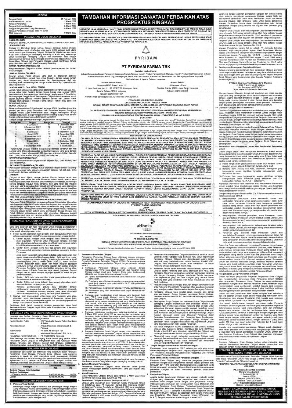 Prospektus Pyridam Farma Tbk 01 Maret 2022 - Dataindonesia.id