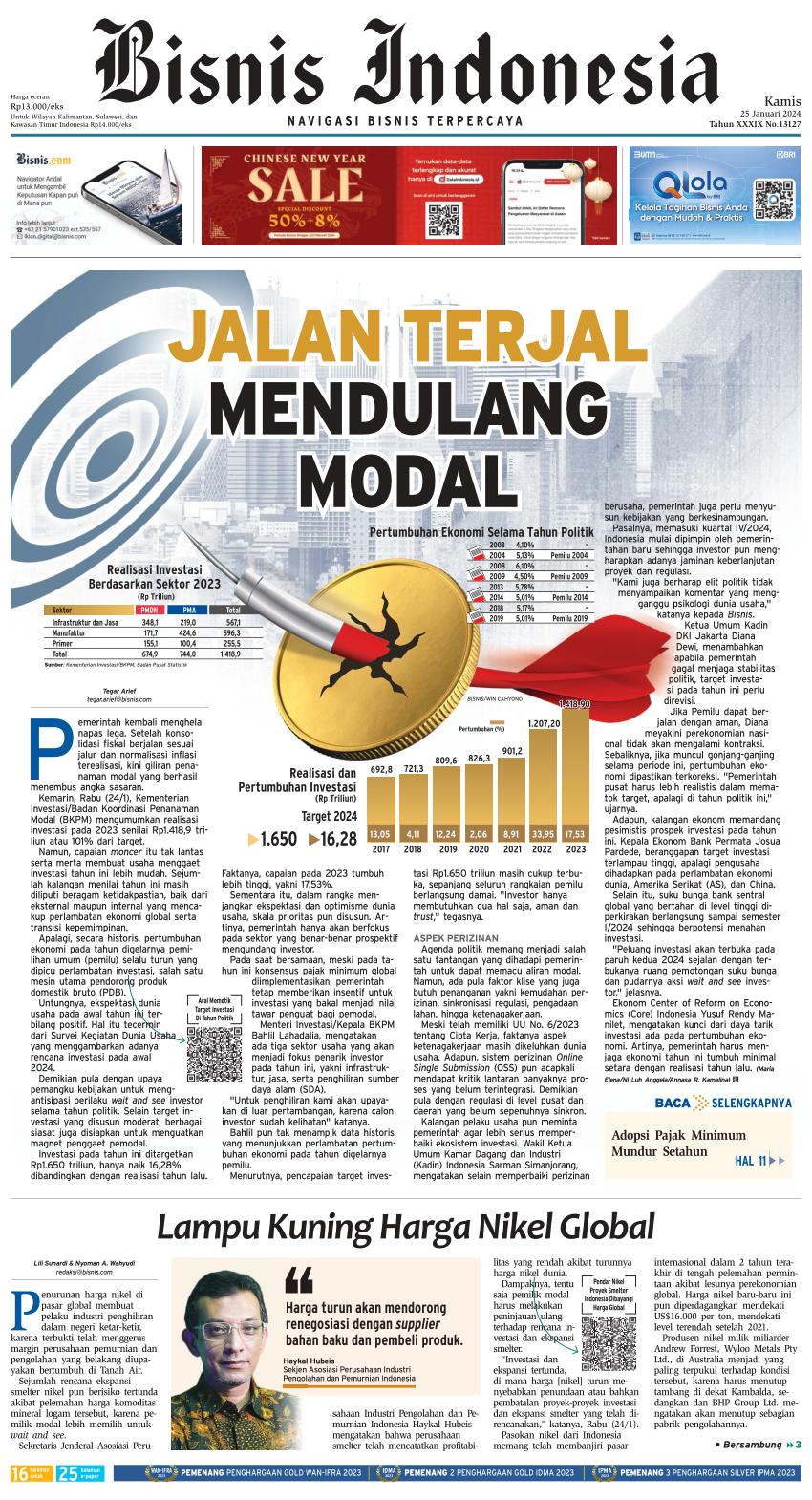 Daftar Judul Berita Koran Bisnis Indonesia Edisi 25 Januari 2024 ... Daftar Judul Berita Koran Bisnis Indonesia Edisi 25 Januari 2024 ...