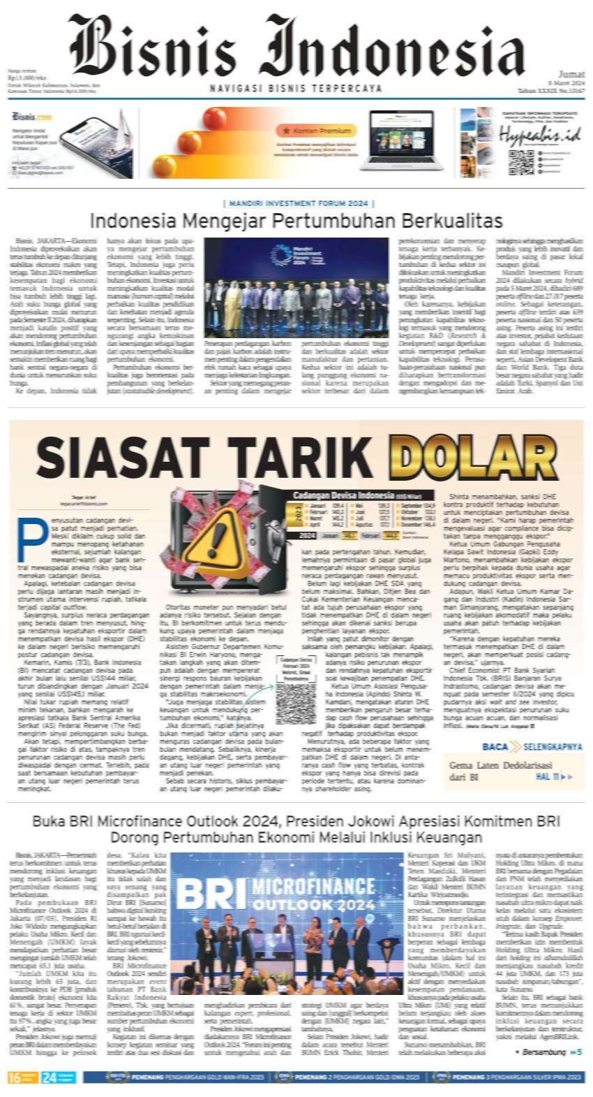 Daftar Judul Berita Koran Bisnis Indonesia Edisi 08 Maret 2024 - Dataindonesia.id