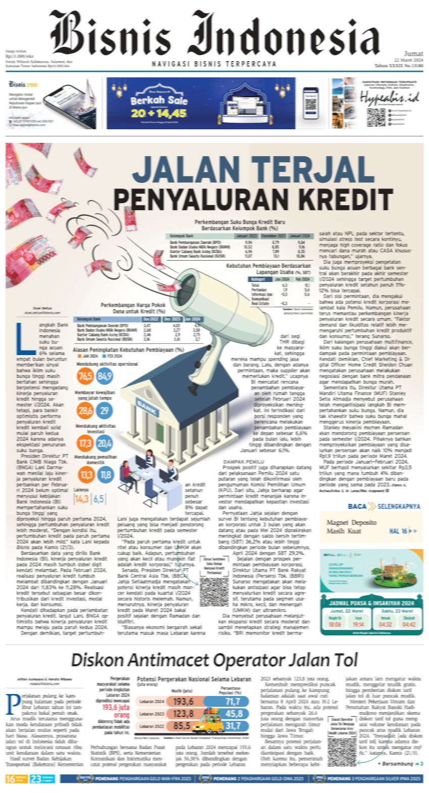 Daftar Judul Berita Koran Bisnis Indonesia Edisi 22 Maret 2024 - Dataindonesia.id
